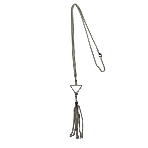 Jewelry | Silver Tone Triangle Tassel Pendant Curb Chain Long Necklace ...